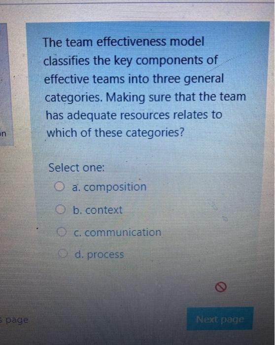 Solved The team effectiveness model classifies the key | Chegg.com
