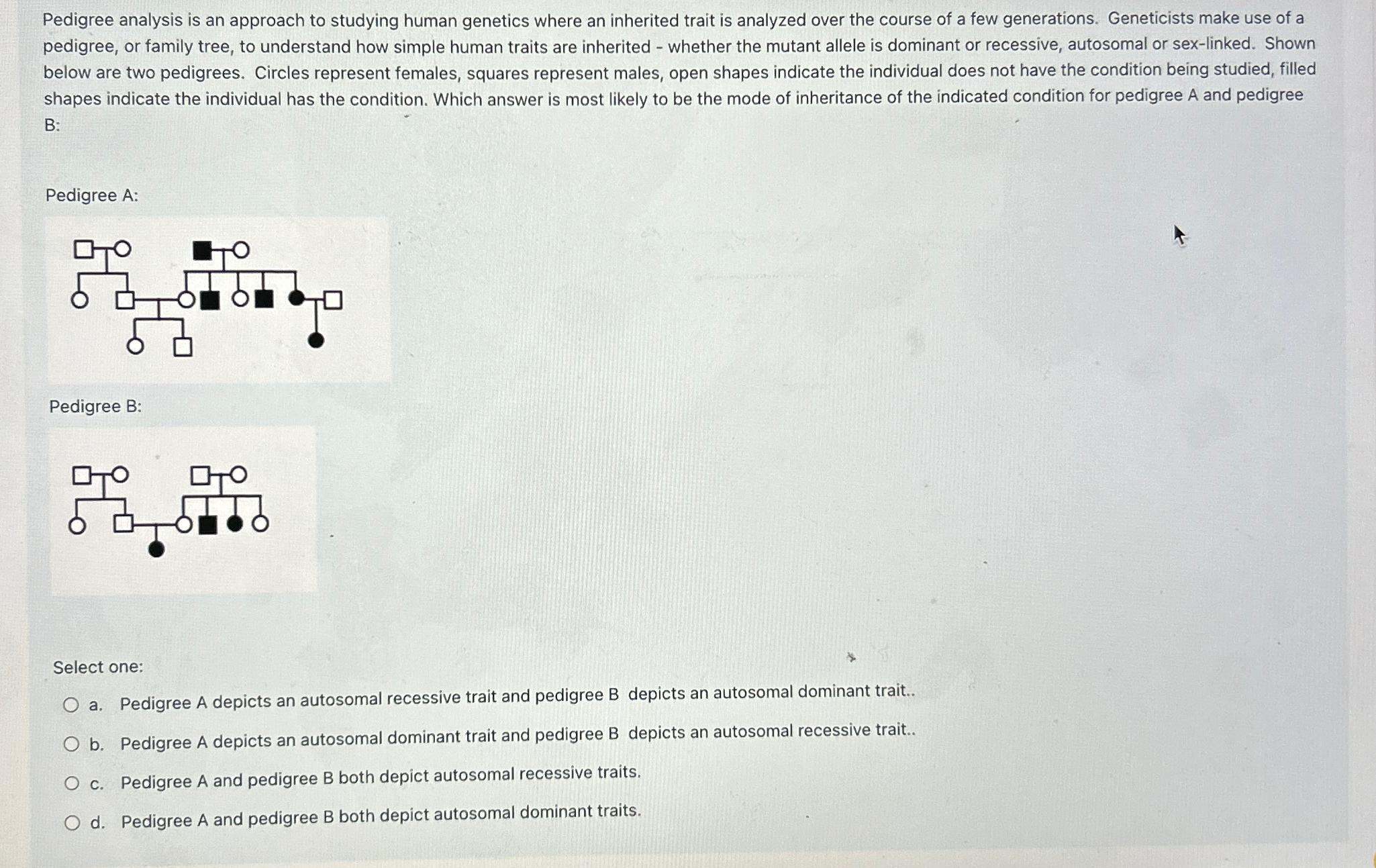 Solved Pedigree analysis is an approach to studying human | Chegg.com