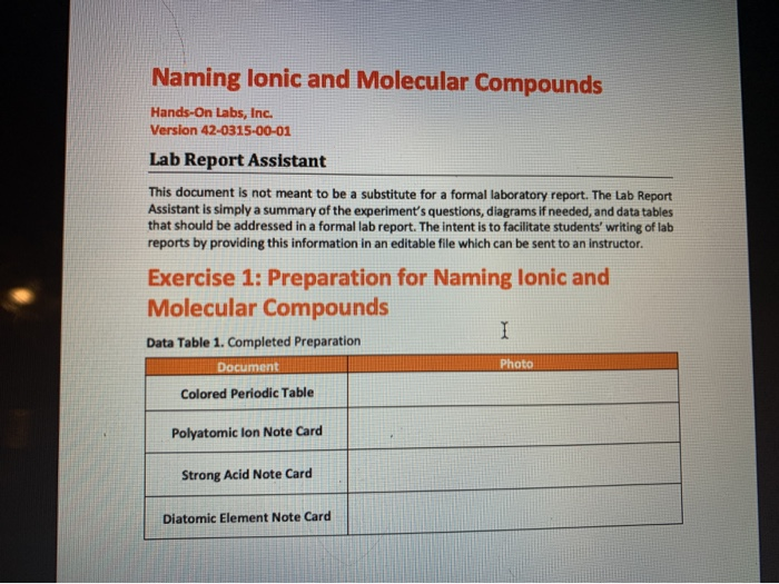 Naming lonic and Molecular Compounds Hands-On Labs, | Chegg.com