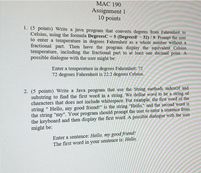 Solved MAC 190 Assignment 1 10 points 1. (5 points) Write a | Chegg.com