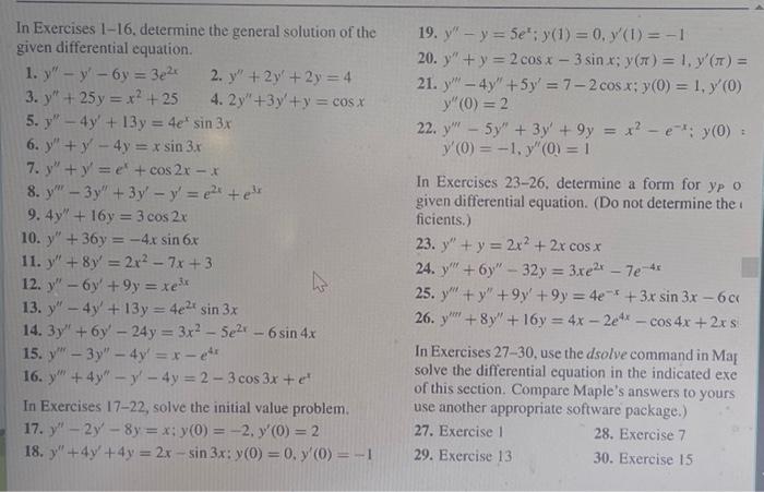 Solved In Exercises 1-16, determine the general solution of | Chegg.com