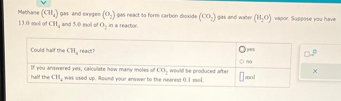 Solved Methane (CH4) gas and oxygen (O2) gas react to form | Chegg.com