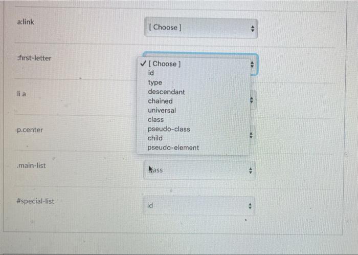 Solved Match the following selector examples with the | Chegg.com
