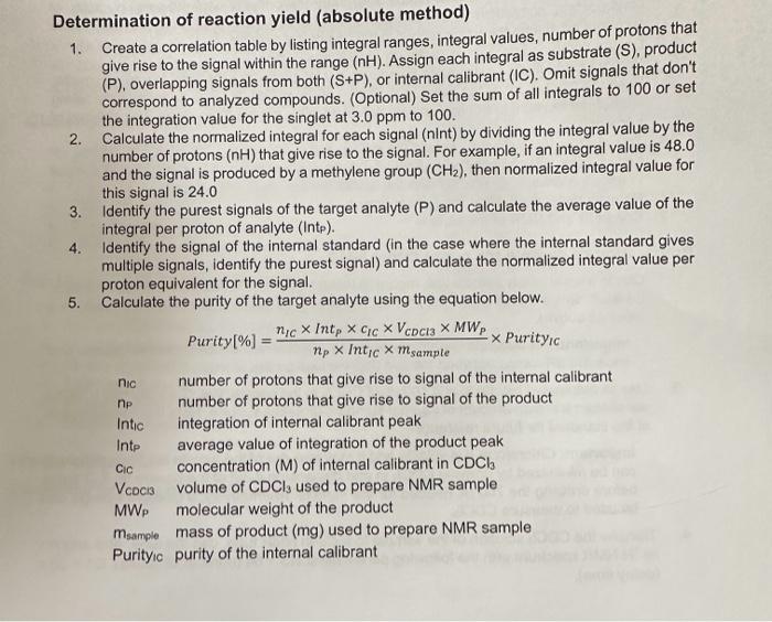 Solved Determination of reaction yield (absolute method) 1. | Chegg.com
