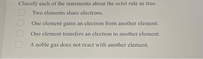 Solved Classify each of the statements about the octet rule | Chegg.com