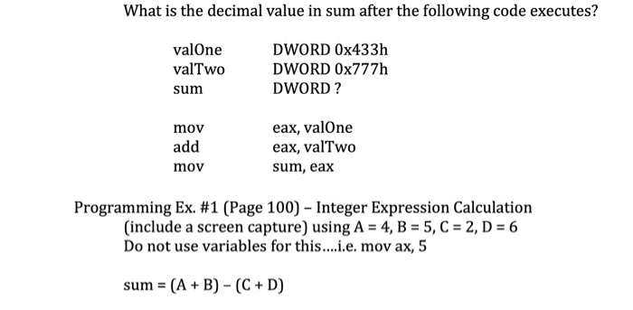 Solved What is the decimal value in sum after the following | Chegg.com