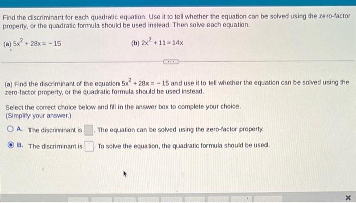 Solved Find the discriminant for each quadratic equation. | Chegg.com