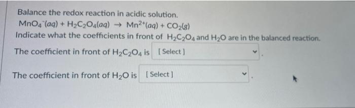 Solved Balance the redox reaction in acidic solution. MnO4 | Chegg.com