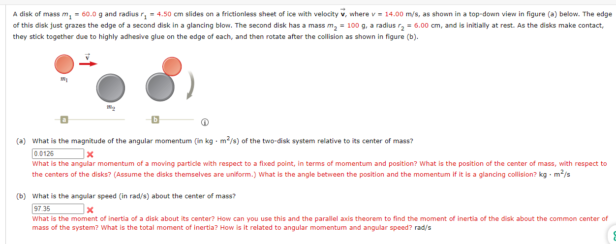 Solved A disk of mass m1=60.0g ﻿and radius r1=4.50cm ﻿slides | Chegg.com