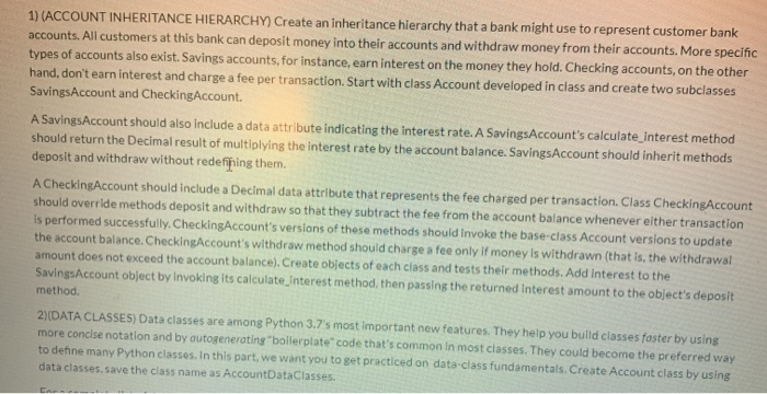 Solved 1 Account Inheritance Hierarchy Create Inheritance Hierarchy Bank Might Use Represent 8067