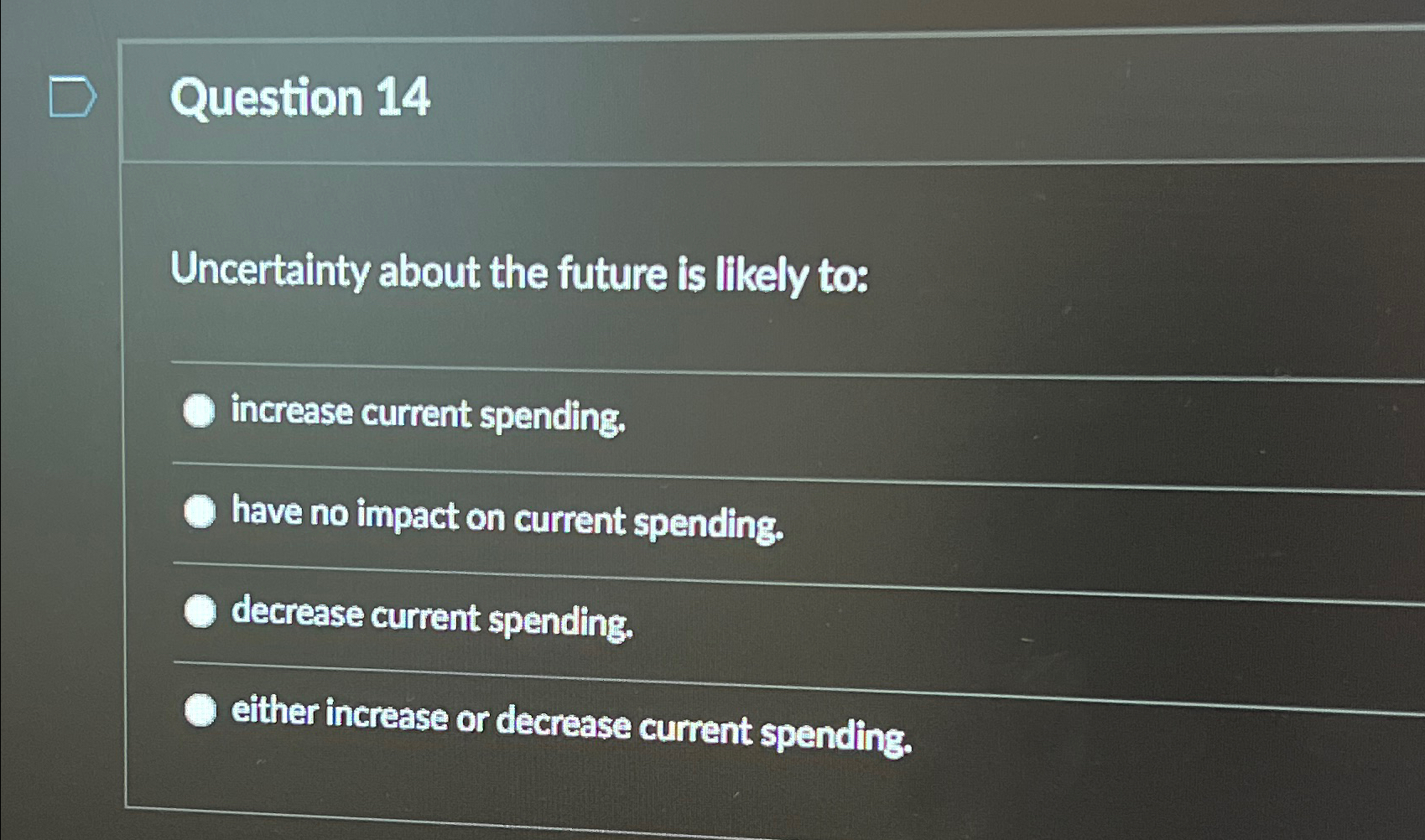 Solved Question 14Uncertainty about the future is likely | Chegg.com