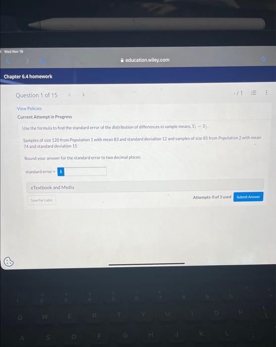 Solved Use the formula to find the standard error of the | Chegg.com