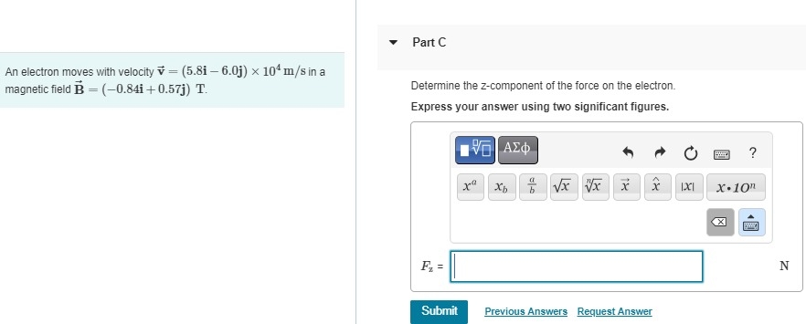 Solved An electron moves with velocity | Chegg.com