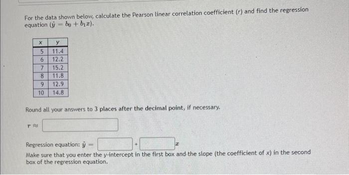 Solved For the data shown below, calculate the Pearson | Chegg.com