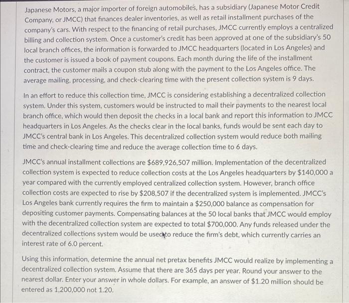 Solved Japanese Motors, a major importer of foreign | Chegg.com