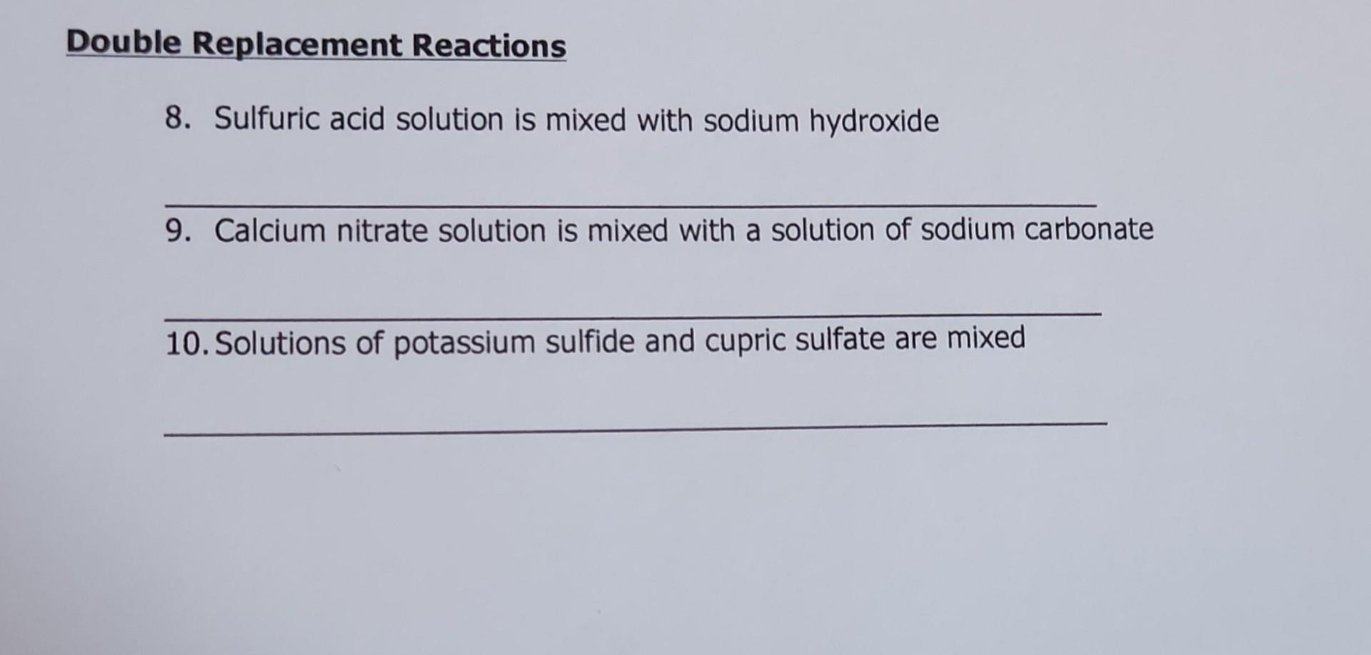 Solved uble Replacement Reactions 8. Sulfuric acid solution | Chegg.com