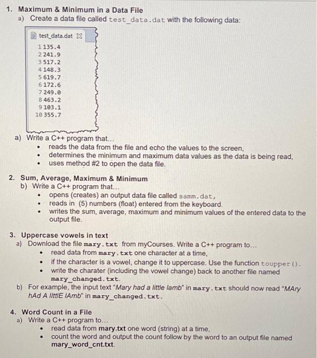Solved 1. Maximum & Minimum in a Data File a) Create a data | Chegg.com