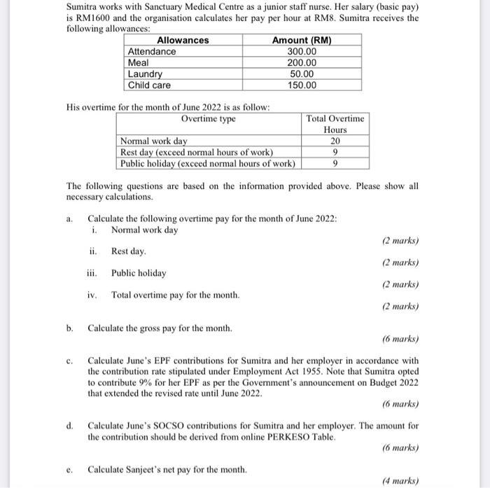 Solved Sumitra works with Sanctuary Medical Centre as a | Chegg.com