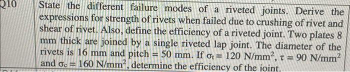 Solved Q10 State the different failure modes of a riveted | Chegg.com