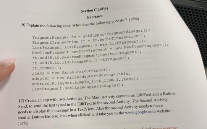 Section C (30%) Exercises 16) Explain the following | Chegg.com