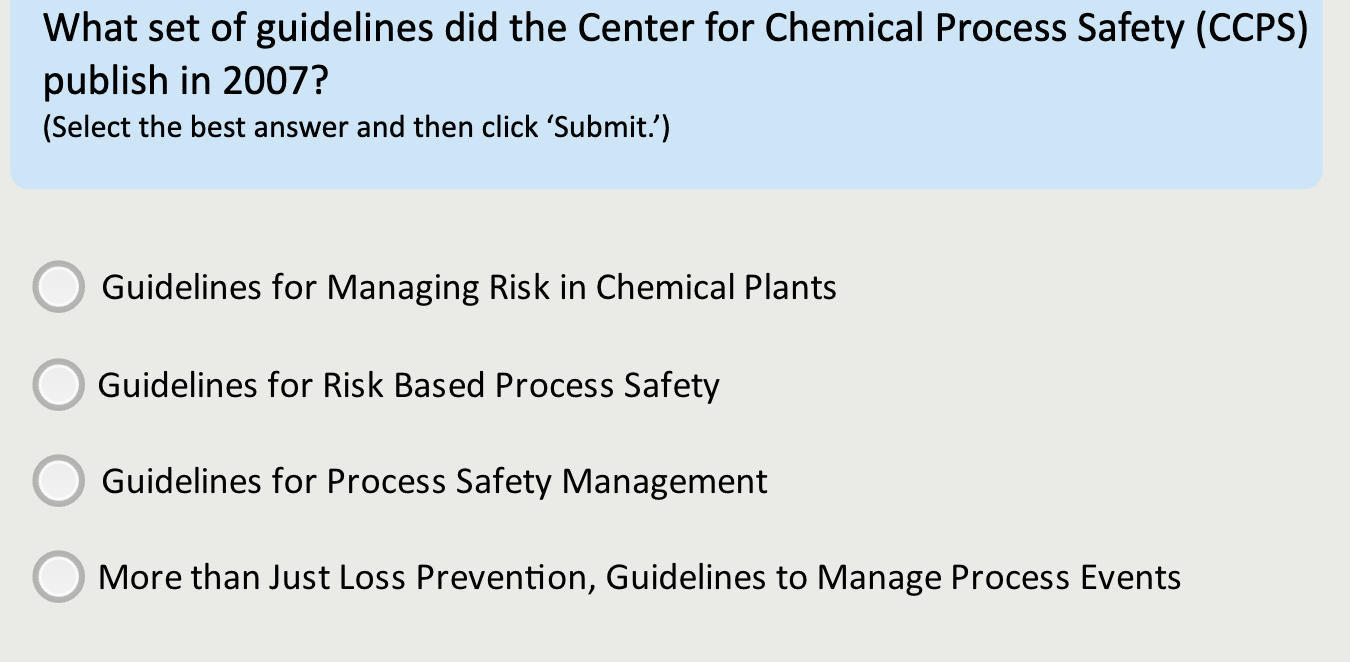 Solved \What set of guidelines did the Center for Chemical | Chegg.com