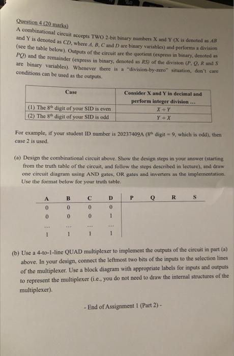 Solved Question 4.20 marks) A combinational circuit accepts | Chegg.com