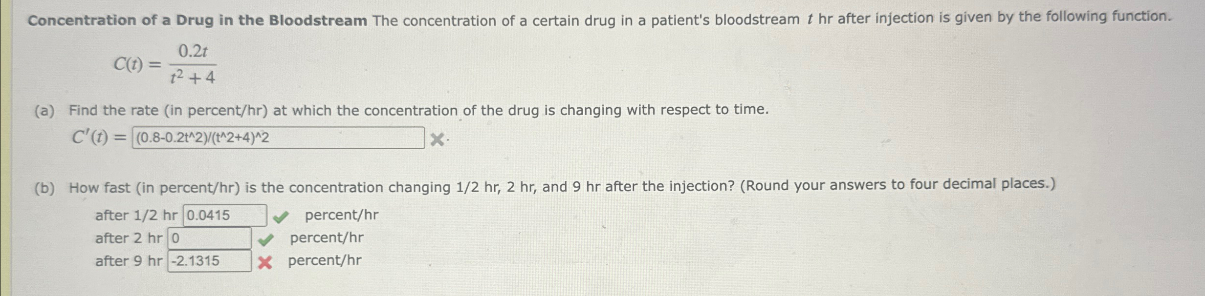 Solved Concentration of a Drug in the Bloodstream The | Chegg.com