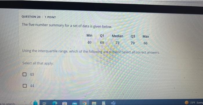 Solved The five-number summary for a set of data is given | Chegg.com