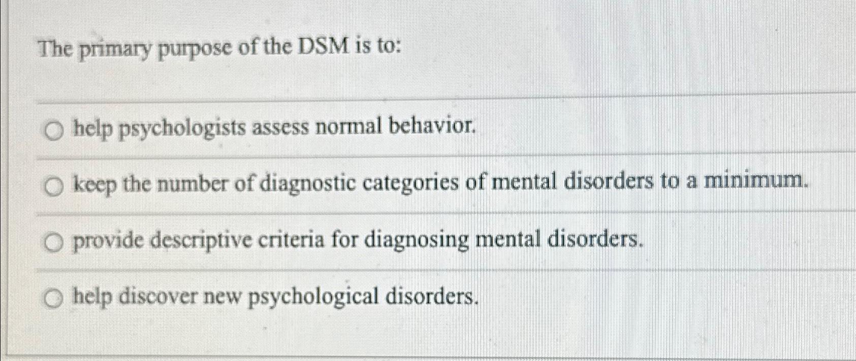 Solved The primary purpose of the DSM is to:help | Chegg.com