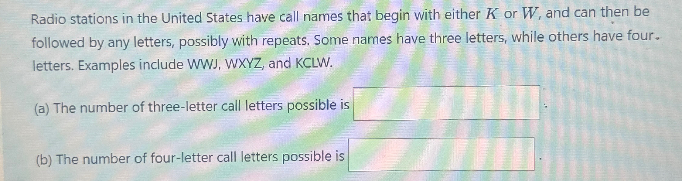 Solved Radio stations in the United States have call names | Chegg.com