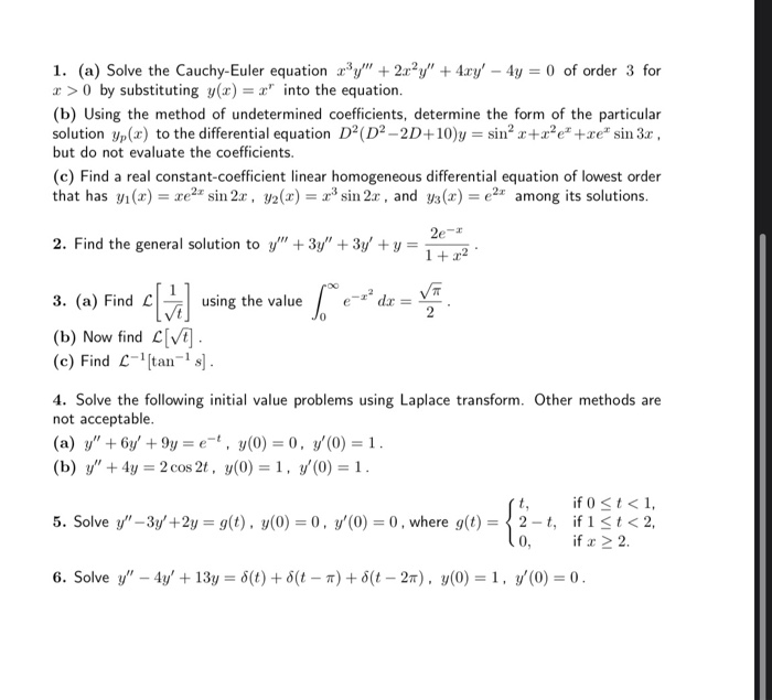 Solved 1 A Solve The Cauchy Euler Equation Ry 2 Y