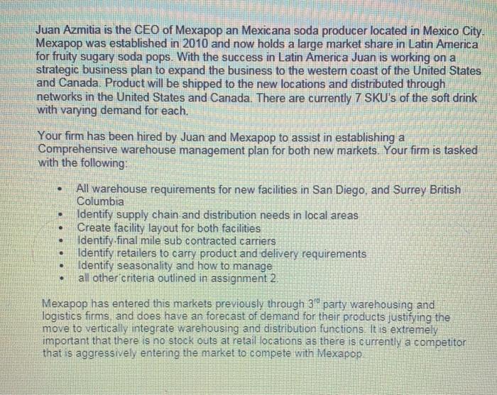 Juan Azmitia is the CEO of Mexapop an Mexicana soda | Chegg.com