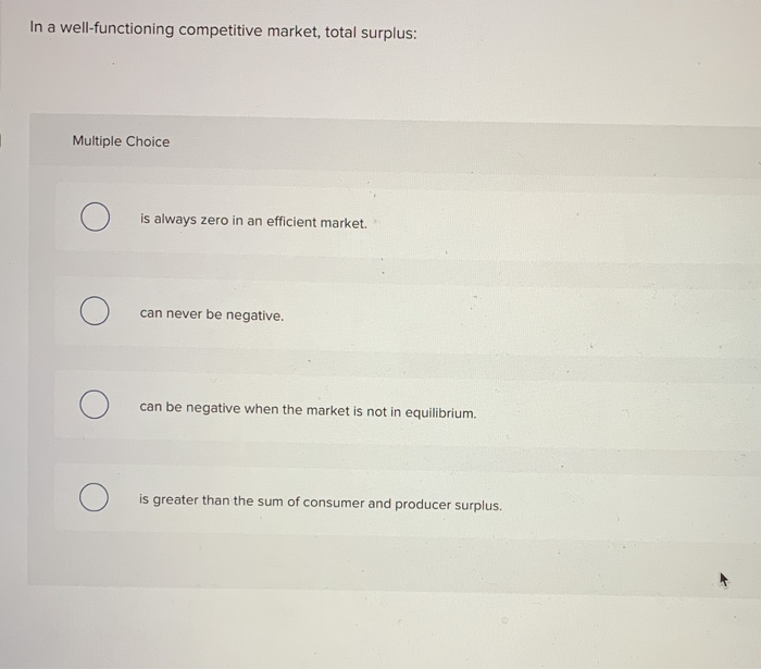 Solved In a well-functioning competitive market, total | Chegg.com
