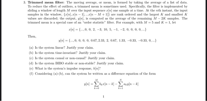 3. Trimmed mean filter: The moving average, or mean, | Chegg.com