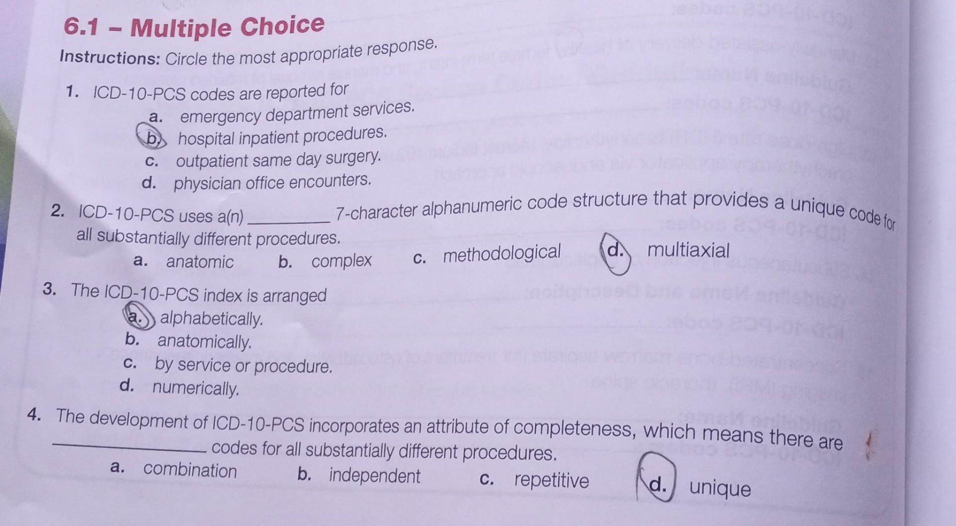 Solved Instructions: Circle the most appropriate response. | Chegg.com