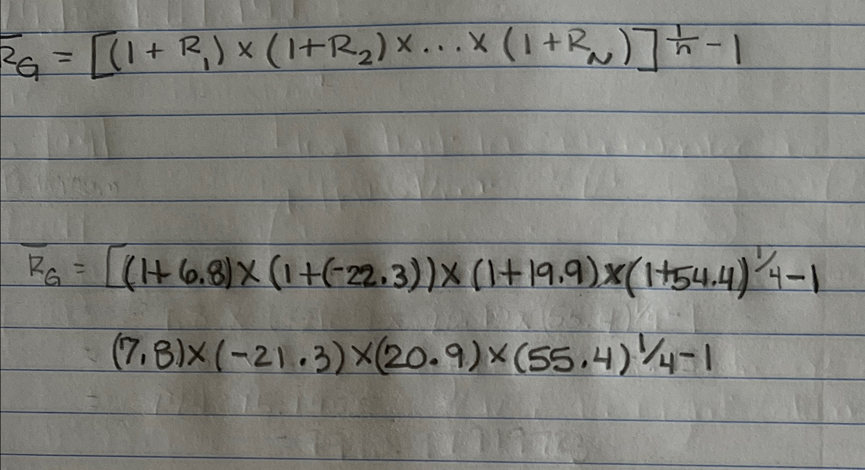 Solved ?bar (R)G=[(1+R1)×(1+R2)×dots×(1+RN)]1n-1 | Chegg.com