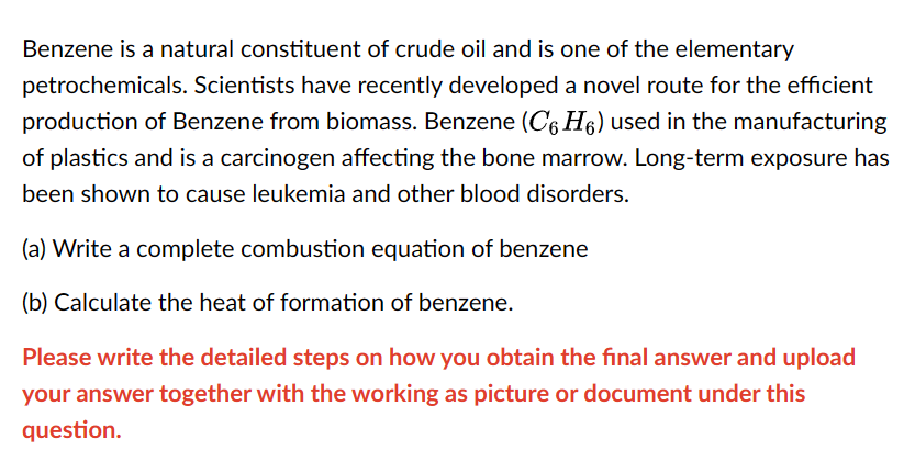 Solved Benzene is a natural constituent of crude oil and is | Chegg.com