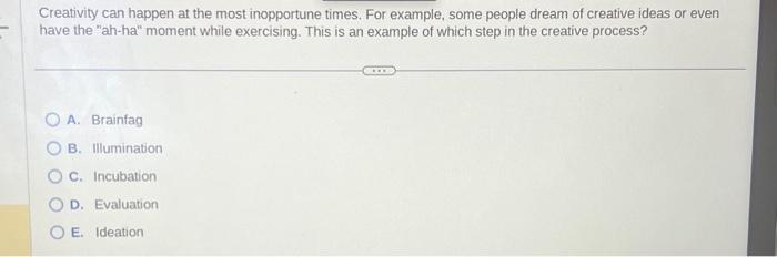 Solved Creativity can happen at the most inopportune times. | Chegg.com