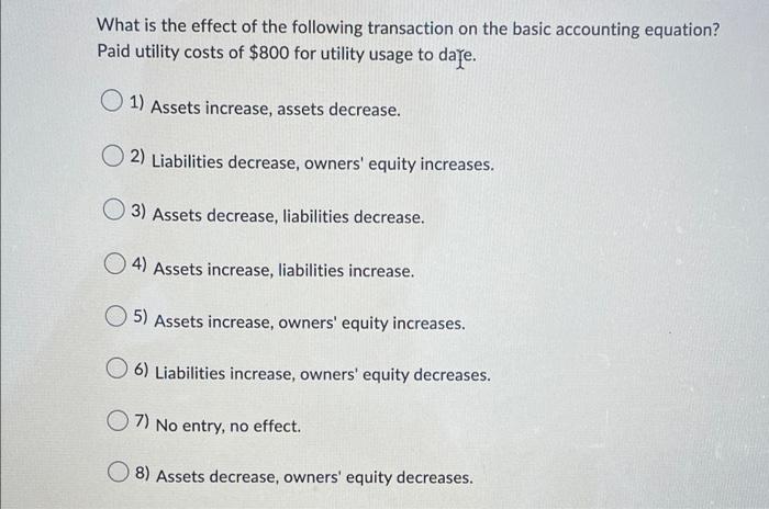 Solved What is the effect of the following transaction on | Chegg.com