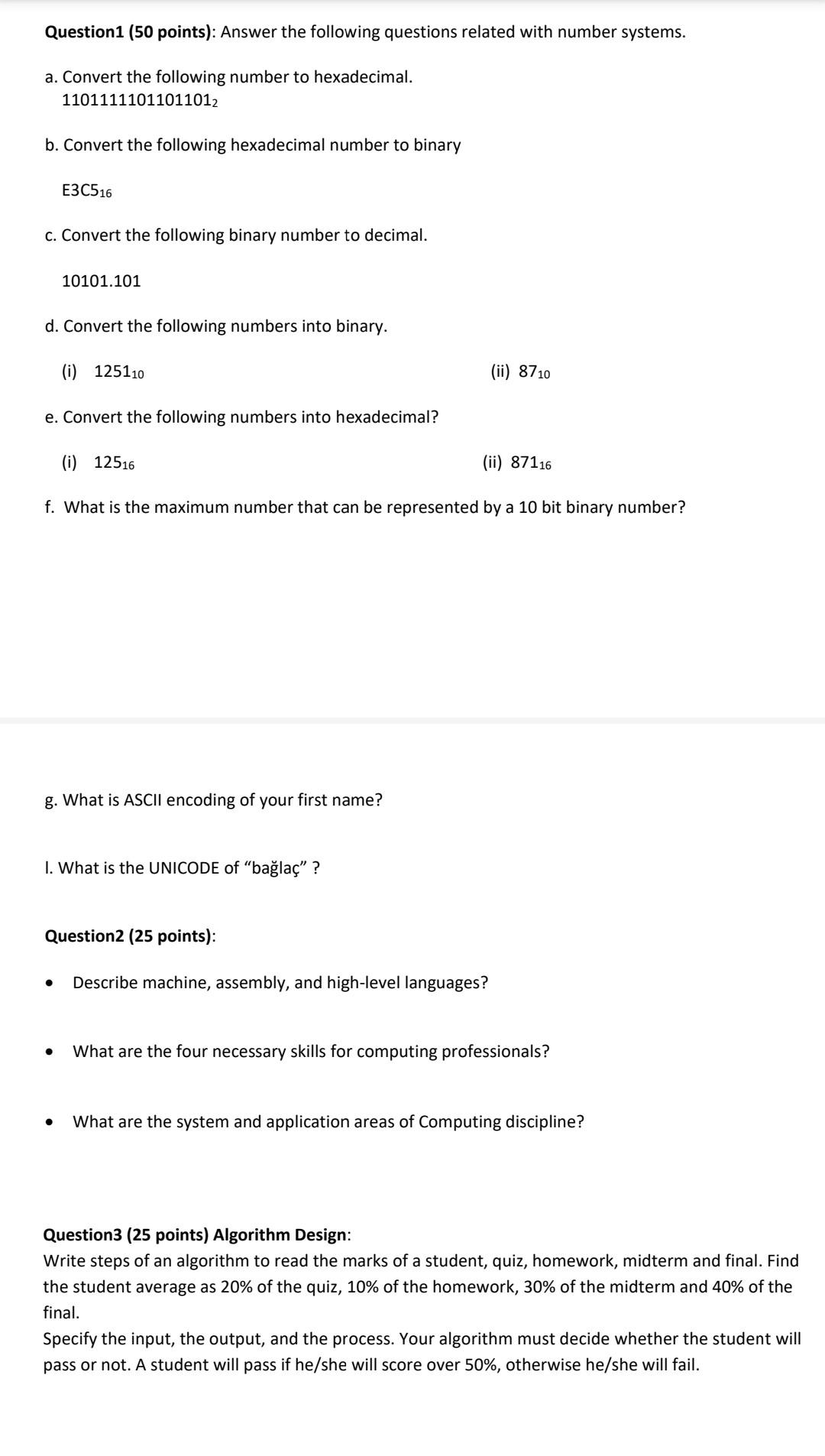 Solved Question1 (50 points): Answer the following questions | Chegg.com