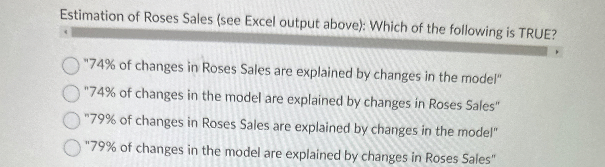 Solved Estimation of Roses Sales (see Excel output above): | Chegg.com