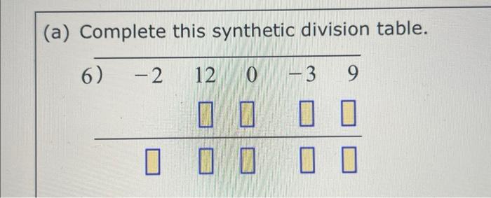 Solved a) Complete this synthetic division table. | Chegg.com