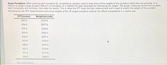 Solved Great Pumpkins: When growing giant pumpkins for | Chegg.com