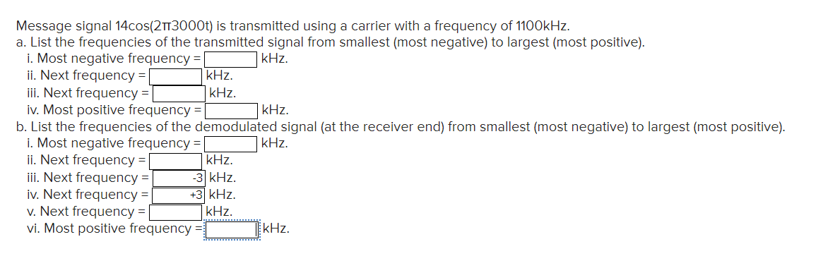 Solved Message signal 14cos(2π3000t) ﻿is transmitted using a | Chegg.com