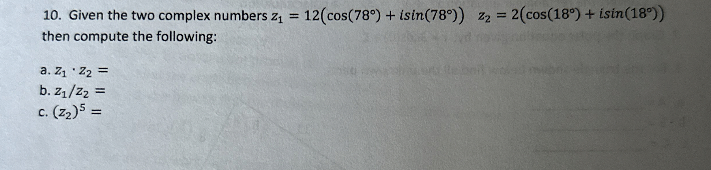 Solved Given the two complex numbers | Chegg.com
