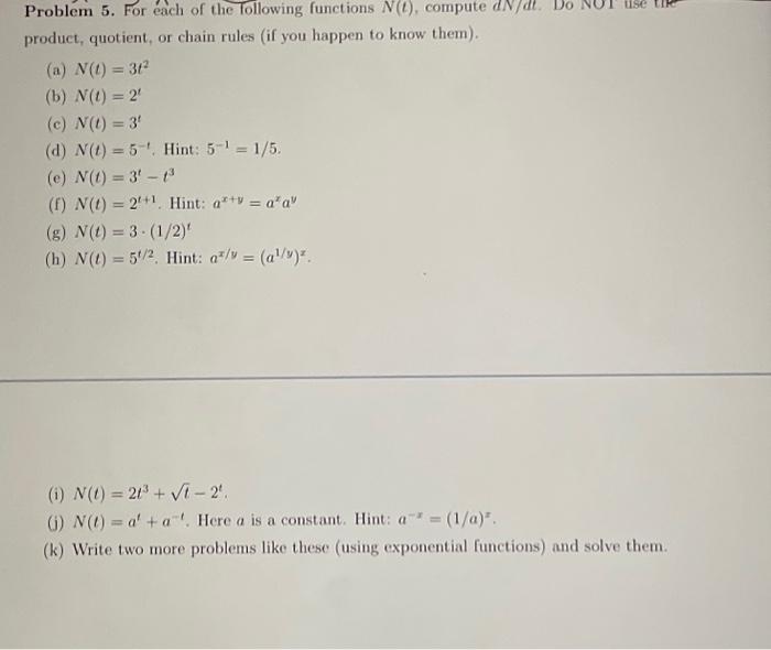 Solved Problem 5. For each of the following functions N(t), | Chegg.com