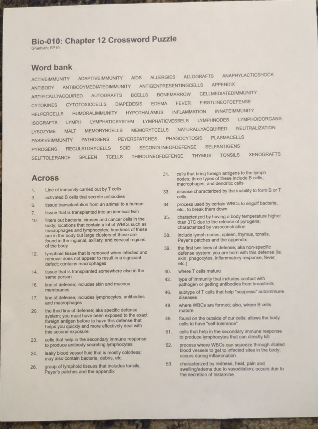 Solved Bio-010: Chapter 12 ﻿Crossword PuzzleGharbiah; | Chegg.com