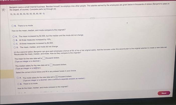Solved Bonjamin owns a small Internet business. Besides | Chegg.com