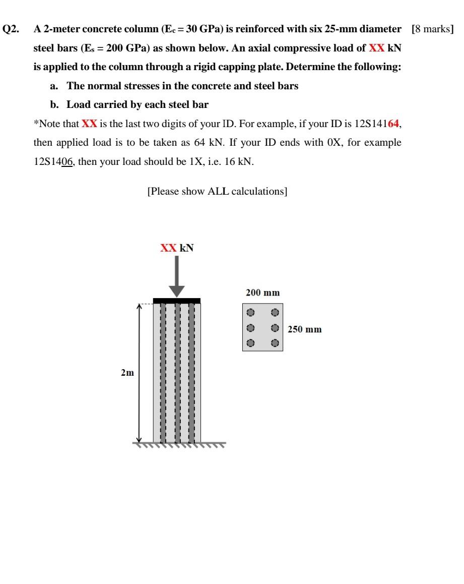 Solved Q2. A 2-meter concrete column (Ec = 30 GPa) is | Chegg.com