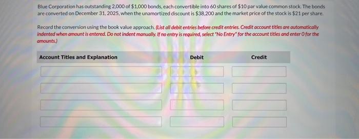 Solved Blue Corporation has outstanding 2,000 of $1,000 | Chegg.com